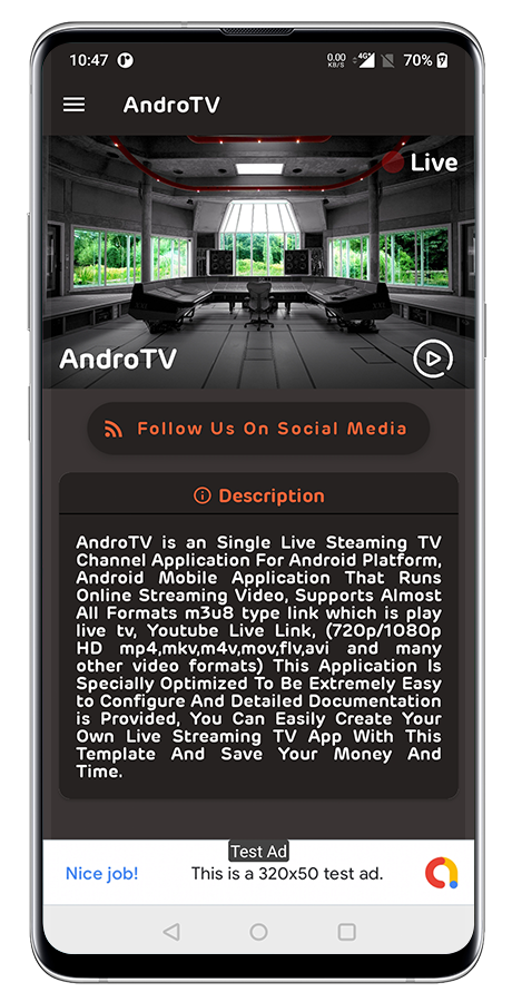 AndroTV - Android Single TV App (Live Streaming) with Admin Panel by AndroMOB